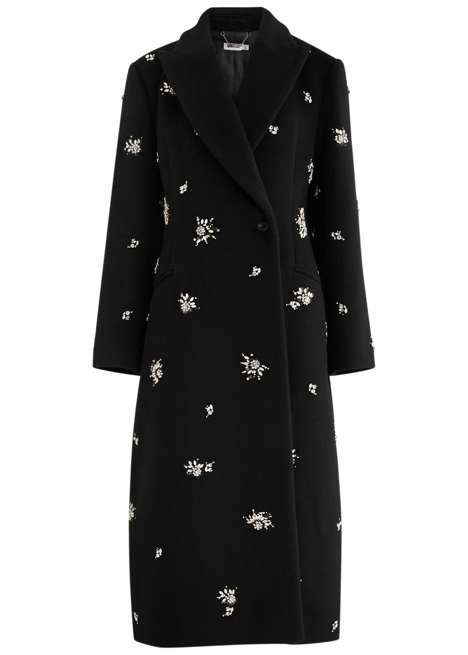 Jonathan Simkhai Gianni Crystal-Embellished Wool-Blend Coat - Black And ...