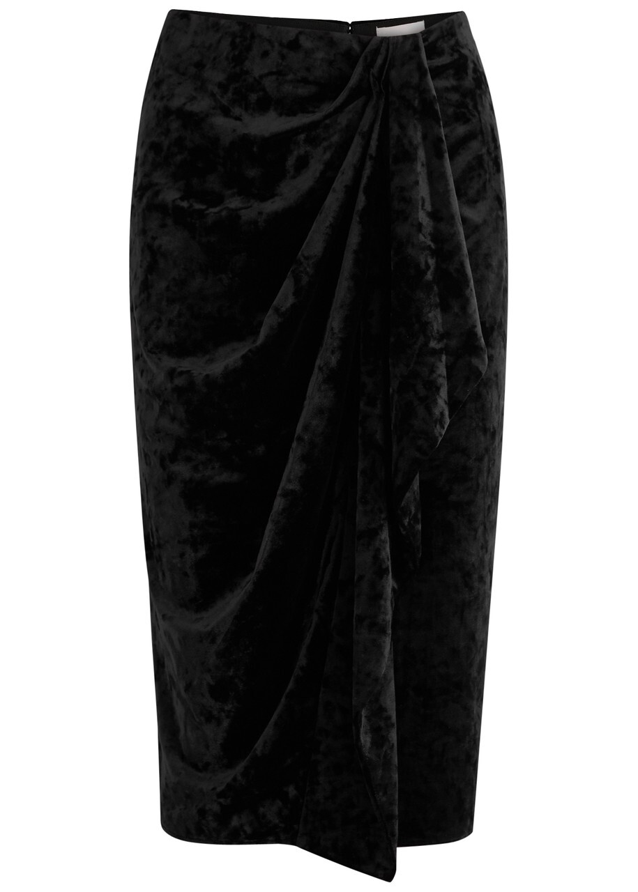 Isabel Marant Alyssa Draped Velvet Midi Skirt - Black | Editorialist