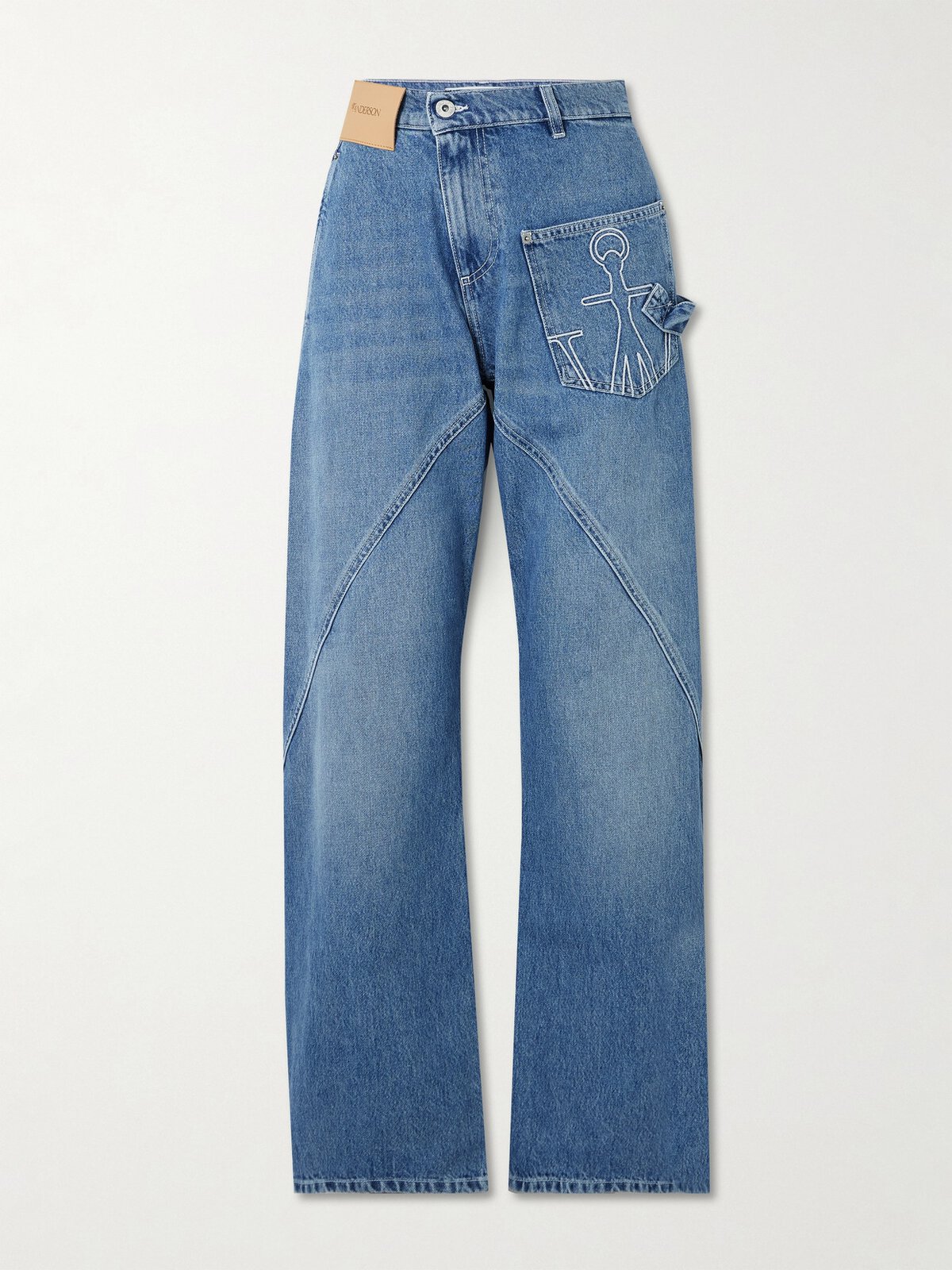 Jw Anderson Twisted Asymmetric Embroidered High-Rise Jeans - Blue ...