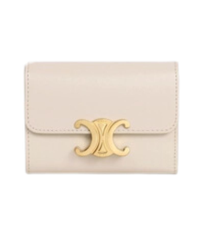 Celine Compact Wallet With Coin Triomphe In Shiny Calfskin - Pale Beige ...