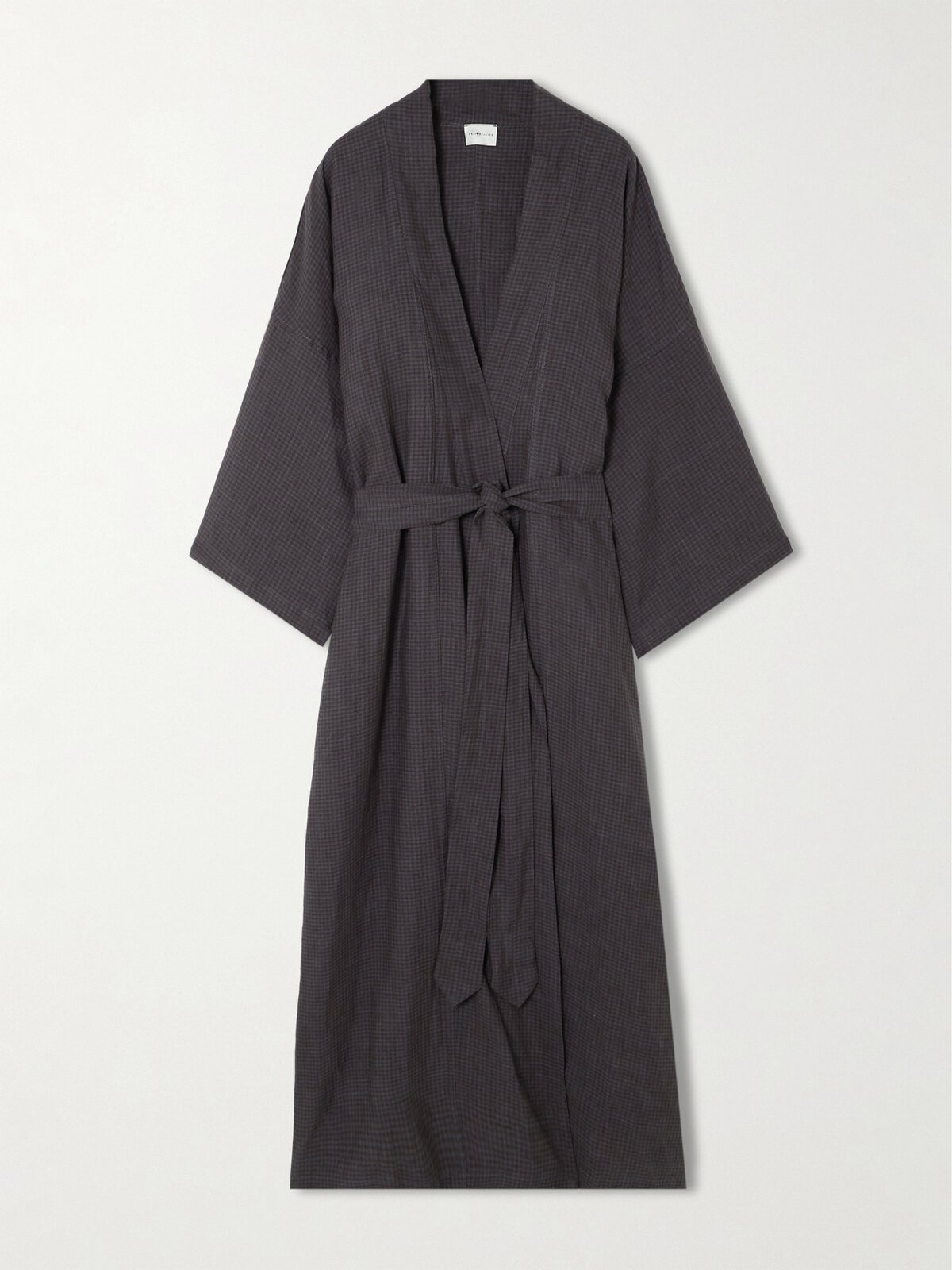 Deiji Studios Belted Checked Linen Robe - Gray | Editorialist