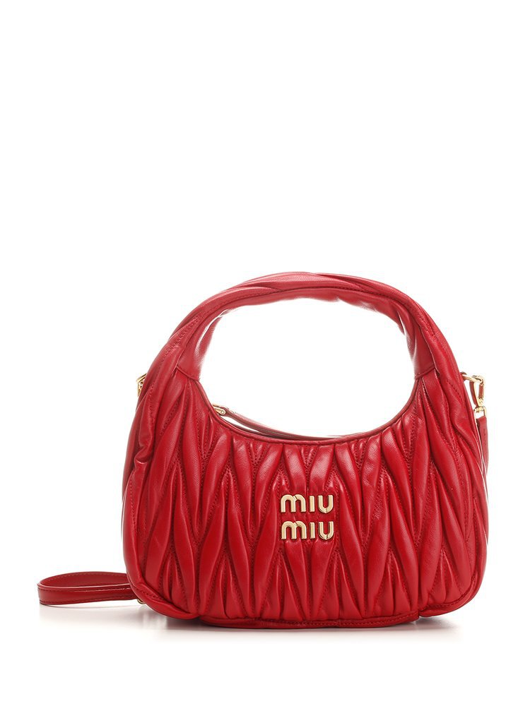 Miu Miu Matelassé Logo Plaque Hobo Bag In Red - 4% Off | Editorialist