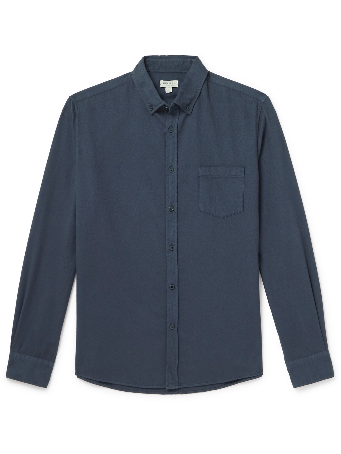 Sunspel Button-Down Collar Brushed Cotton-Flannel Shirt S - Blue ...