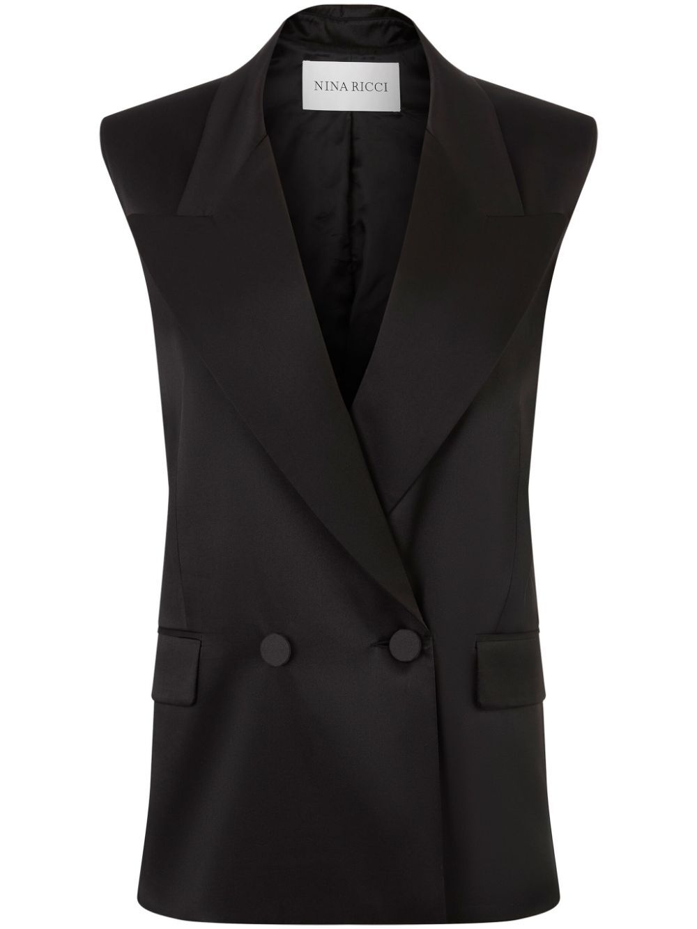 Nina Ricci Double-Breasted Satin Blazer - Black | Editorialist
