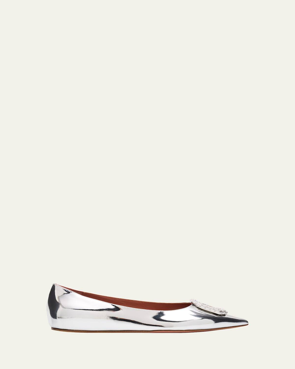 Amina Muaddi Camelia Metallic Leather Ballerina Flats - Silver | Editorialist