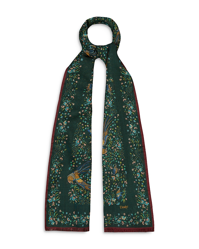 Drake'S Floral Birds Of Paradise Scarf In Green - 25% Off | Editorialist
