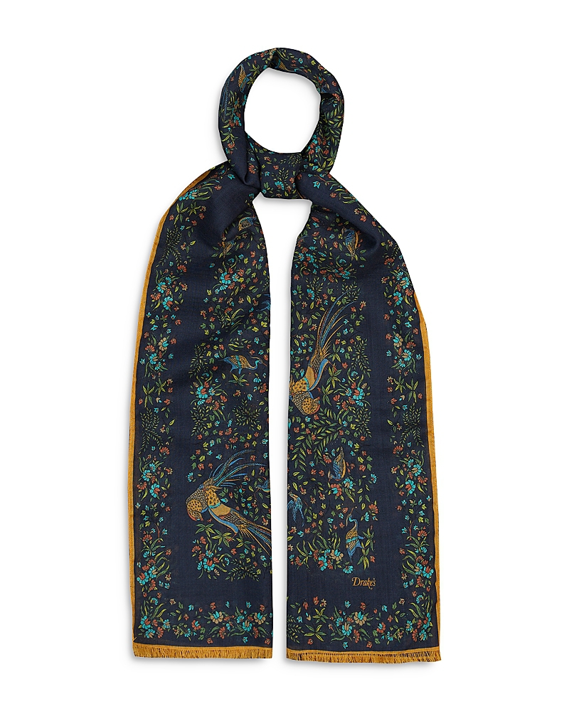 Drake'S Birds Of Paradise Scarf - Navy | Editorialist