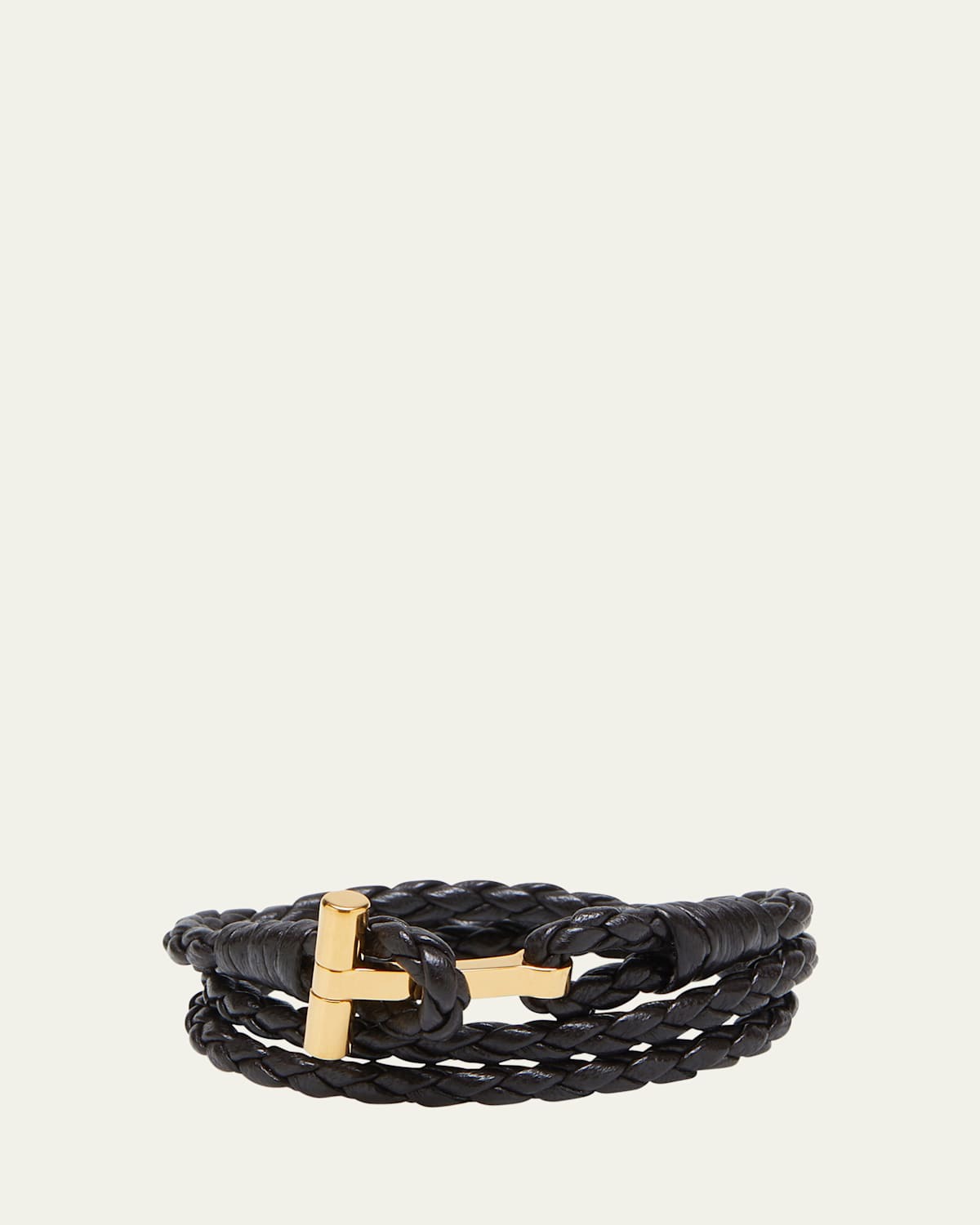 Tom Ford Braided Leather T-Wrap Bracelet - Dark Brown | Editorialist