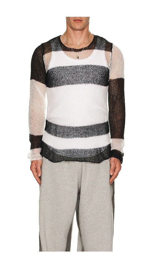 Jaded London Stripe Open Knit Sweater In White Black 48% Off