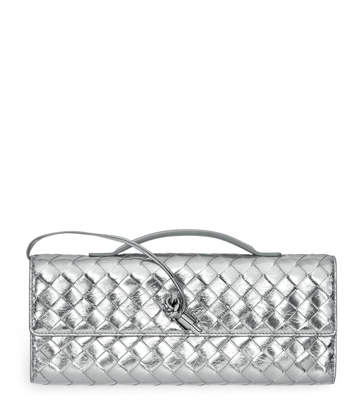 Bottega Veneta Leather Andiamo Clutch Bag - Silver | Editorialist