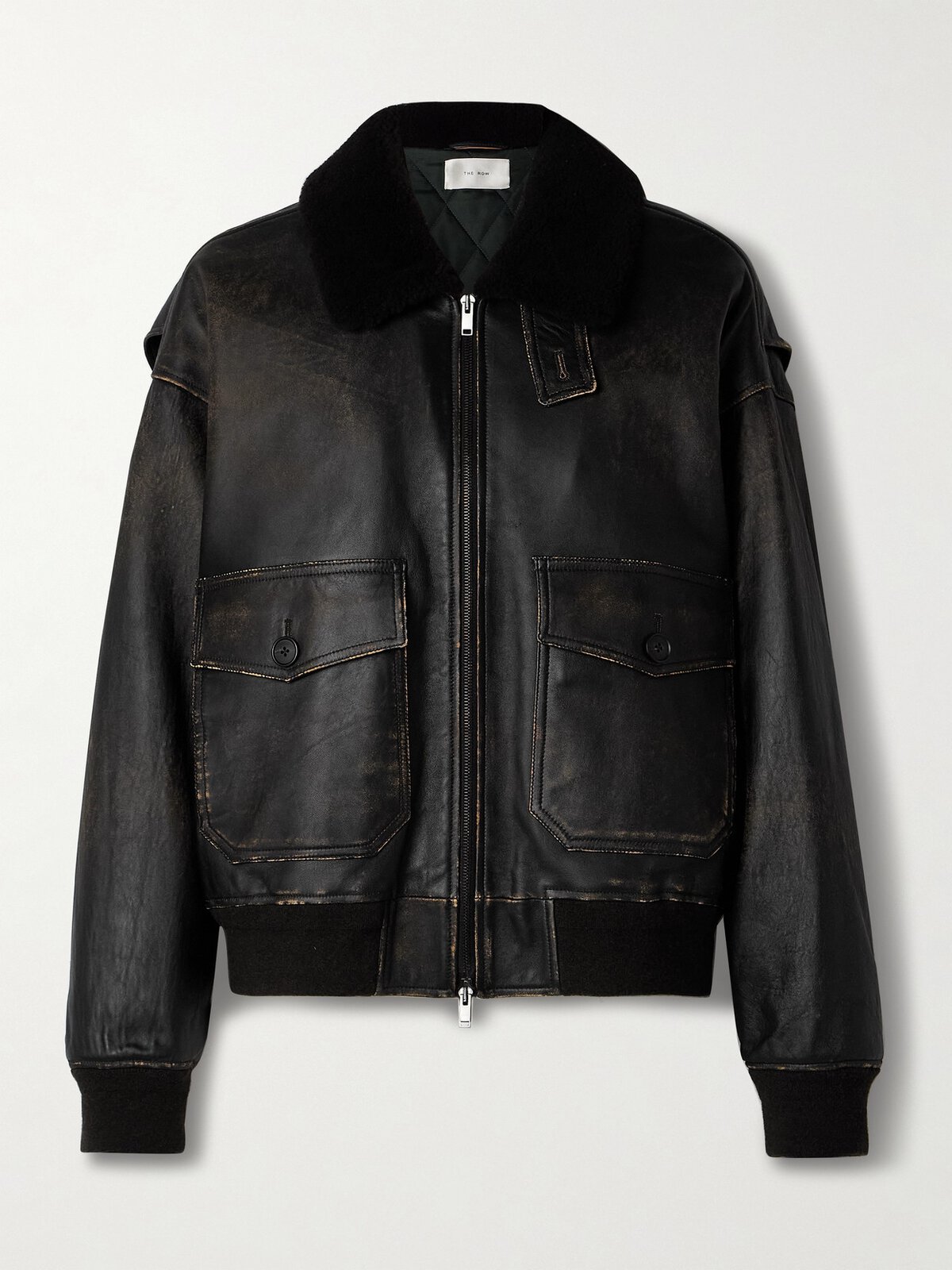 The Row Adonis Shearling-Trimmed Distressed Leather Jacket - Black ...