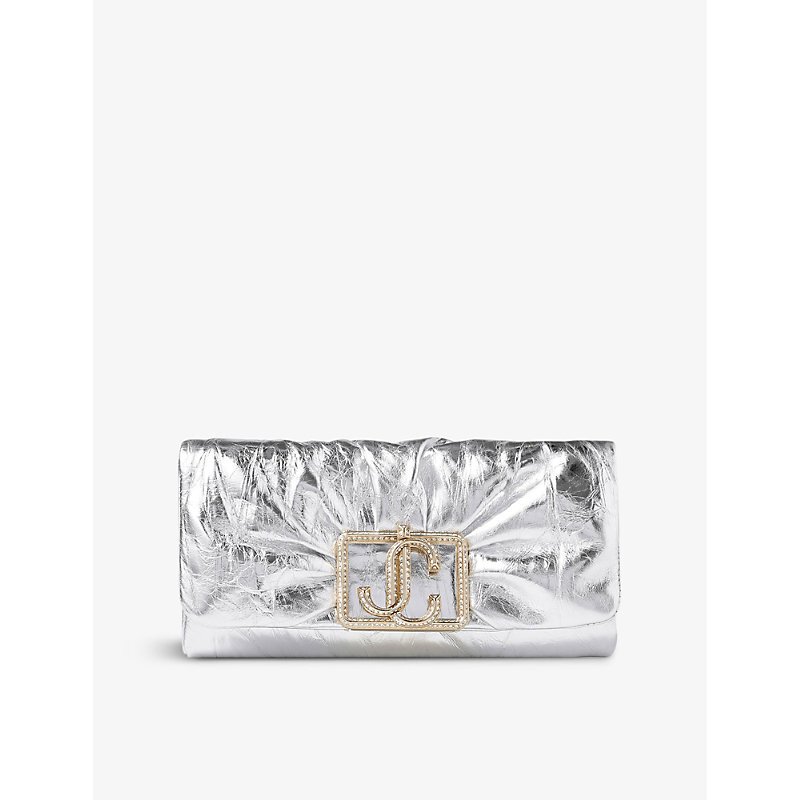 Jimmy Choo Edie Metallic-Leather Wallet-On-Chain 1 Size - Silver/Light ...