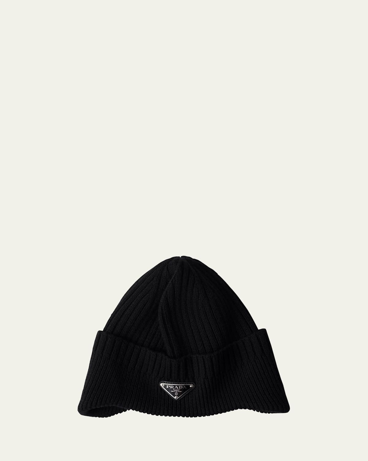 Prada Ribbed Wool Beanie Hat - Black | Editorialist