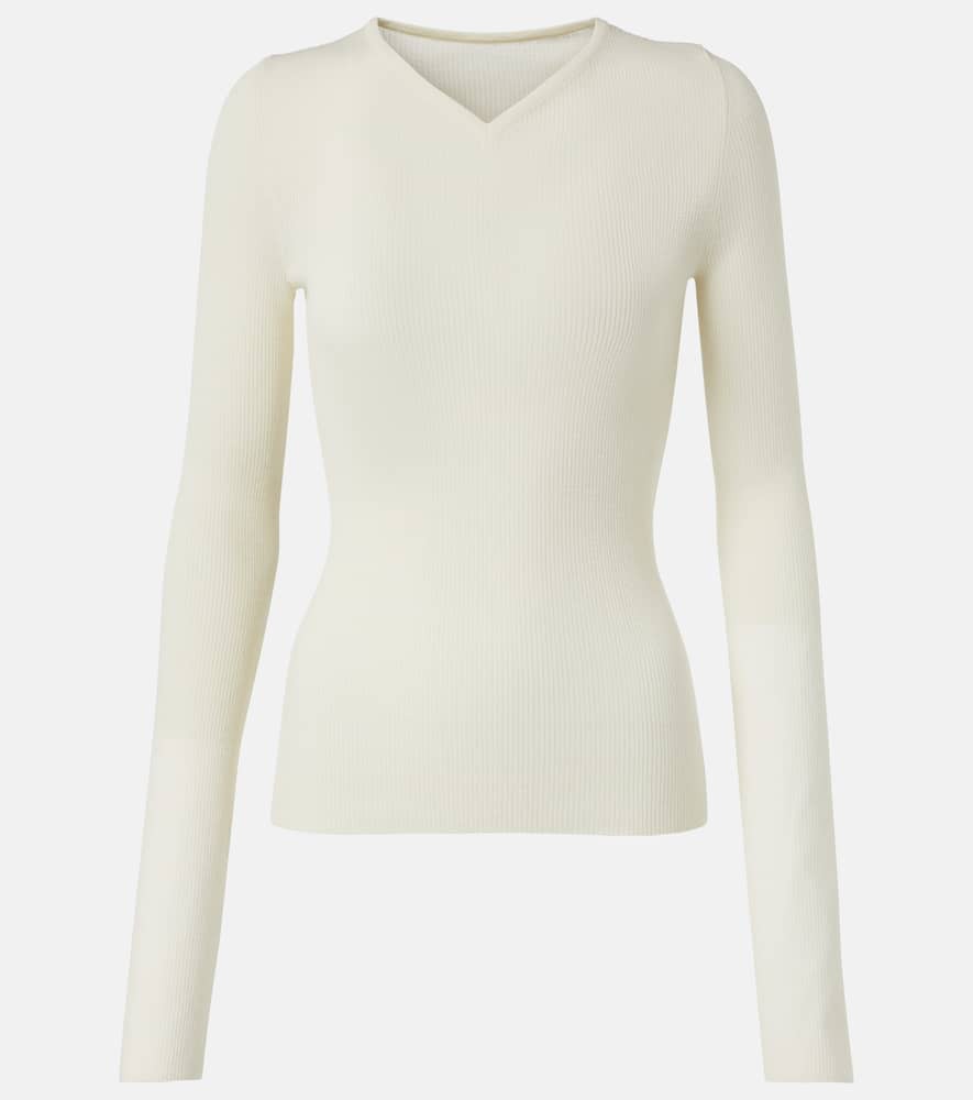 Khaite Tania Ribbed-Knit Wool-Blend Top - White | Editorialist
