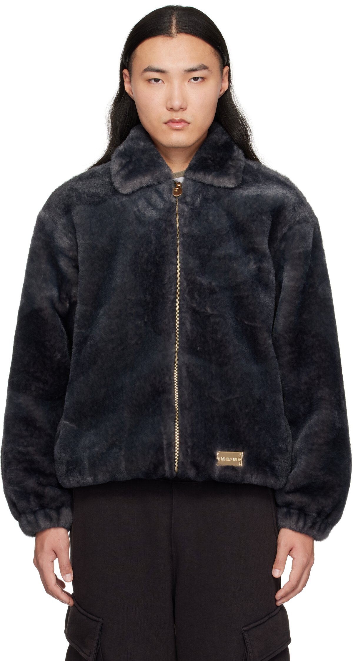 Bape Gray Camo Fluffy Faux-Fur Jacket - Black | Editorialist