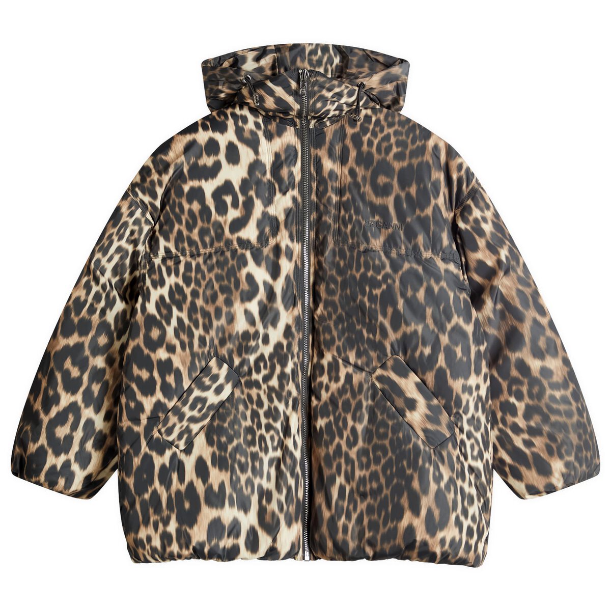 Ganni Leopard Puffer Jacket - Almond Milk | Editorialist
