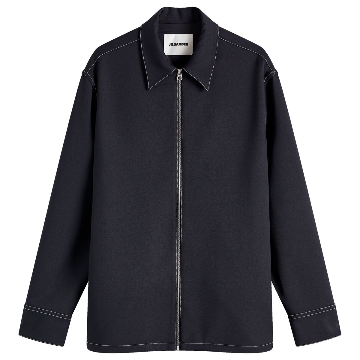 Jil Sander Contrast Stitch Zip Through Shirt - Midnight | Editorialist