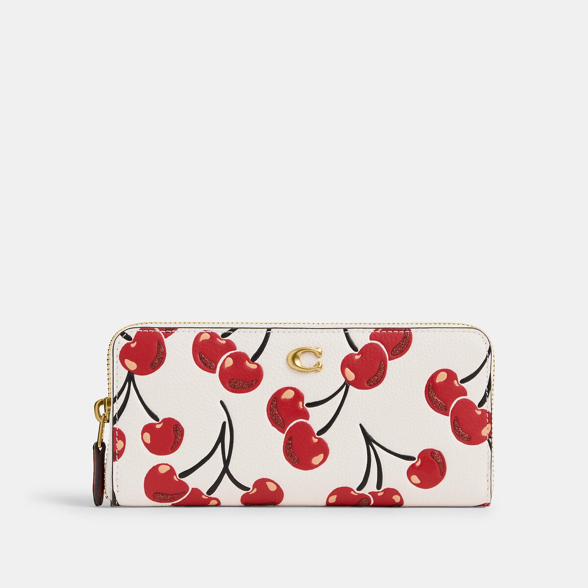 Coach Essential Slim Accordion Zip Wallet With Cherry Print - Brass ...