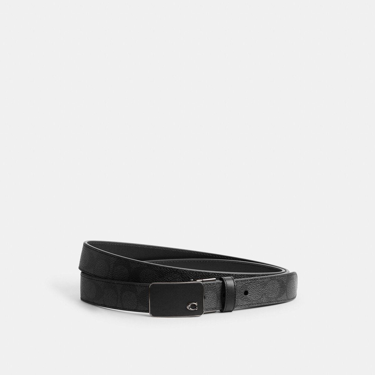 Coach Signature Plaque Buckle Cut To Belt, 30mm - Charcoal/Black ...