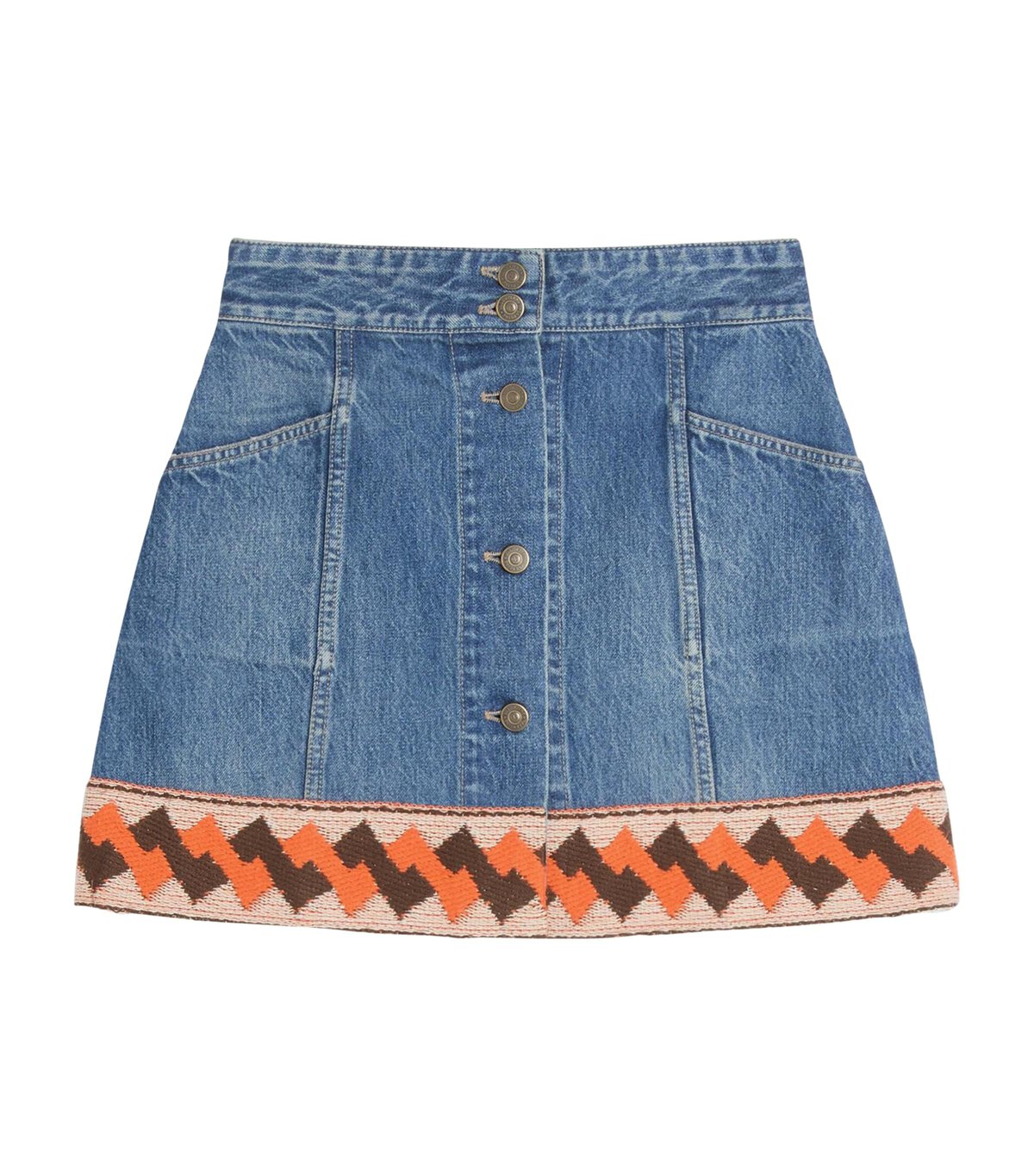 スカート Valentino Denim mini skirt with jacquard trim Valentino Garavani Mini Skirt With Jacquard Trims - Denim