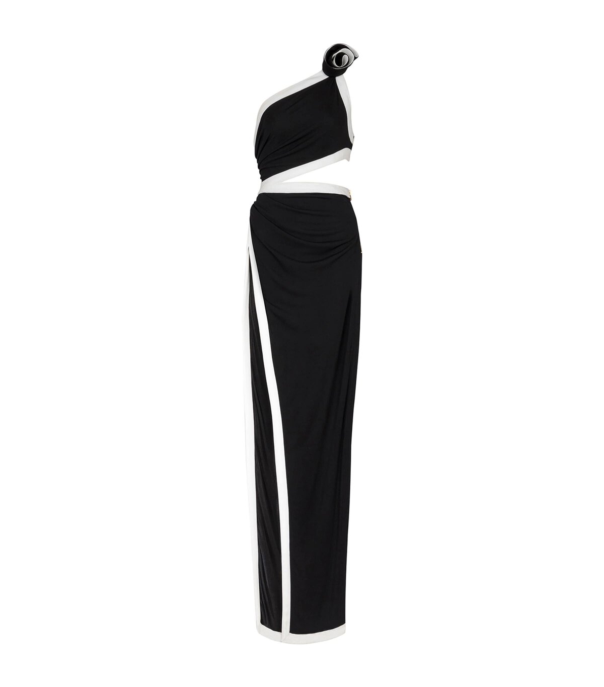Balmain Asymmetric Rose-Detail Maxi Dress In Black - 40% Off | Editorialist