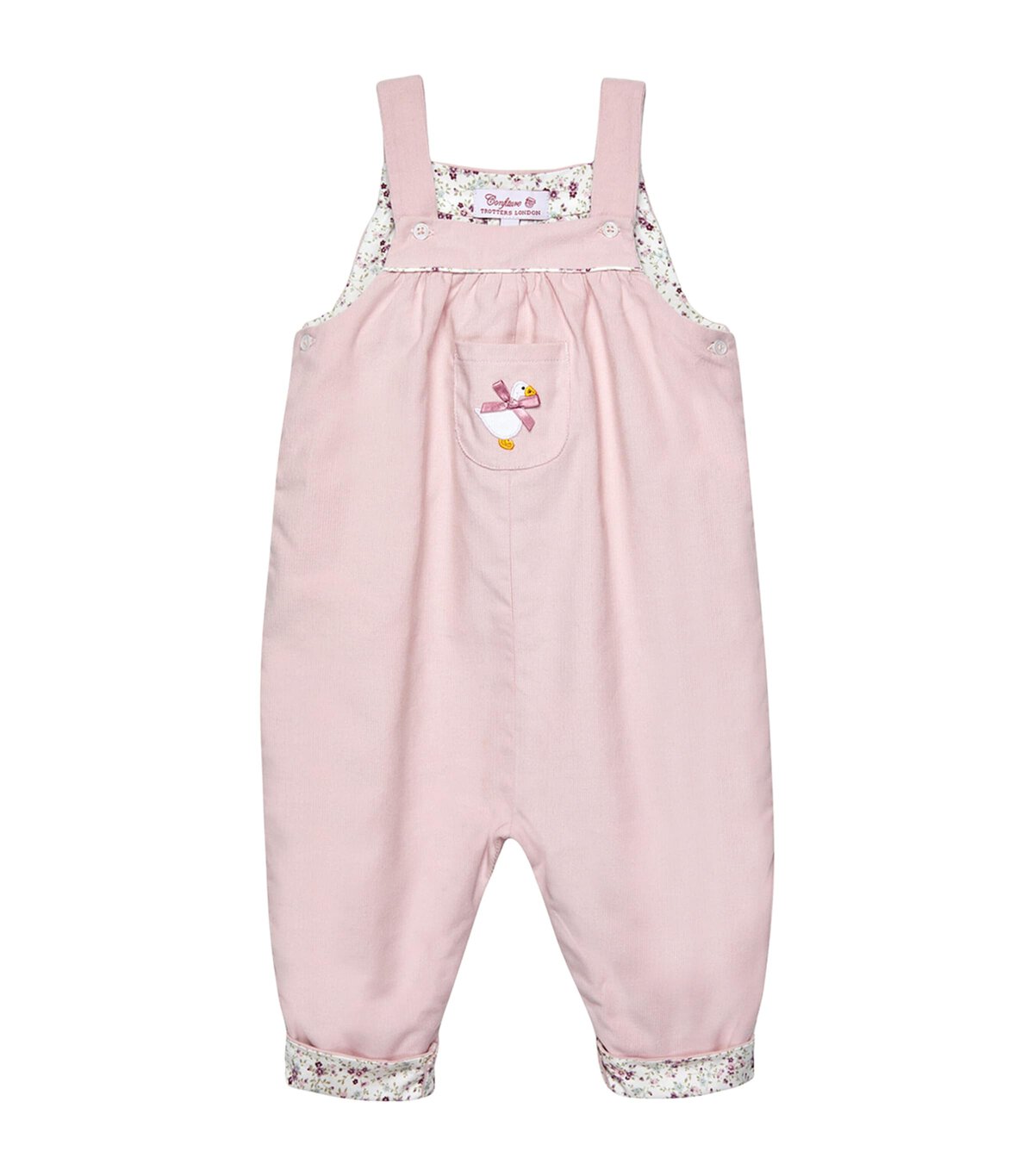 Trotters Duck-Appliqué Dungarees - Pink | Editorialist