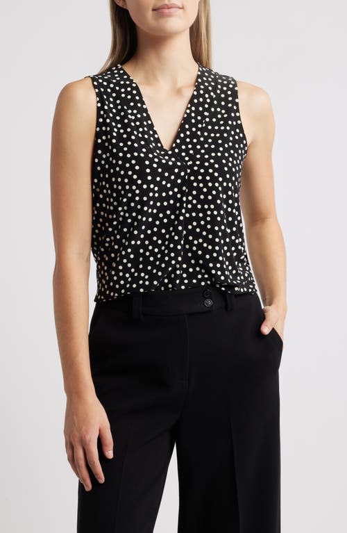 Anne Klein Polka Dot Pleat Neck Shell - Anne Black/White Dove ...