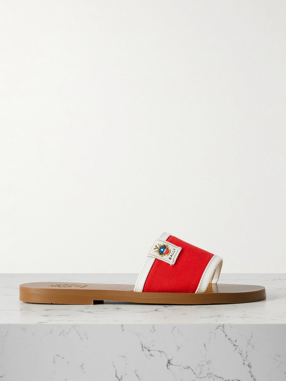 Bally Sollie Leather-Trimmed Canvas Slides - Red | Editorialist