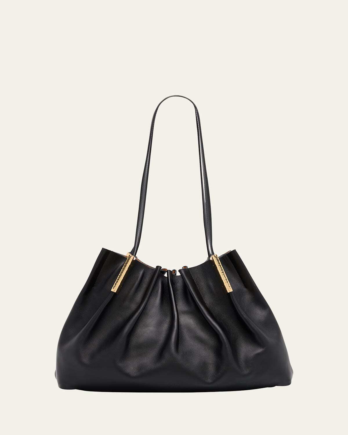 Ulla Johnson Isadora Ruched East-Wester Leather Tote Bag - Noir ...