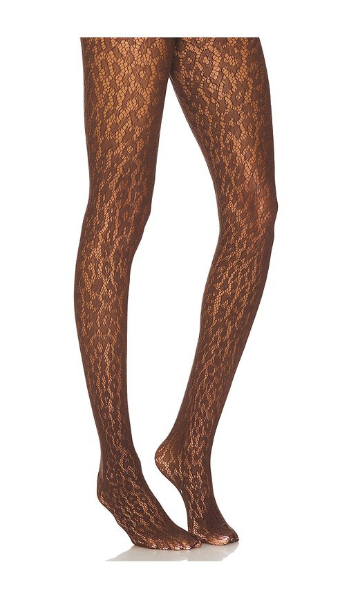 Wolford Leo Lace Tights In Brown - Umber | Editorialist