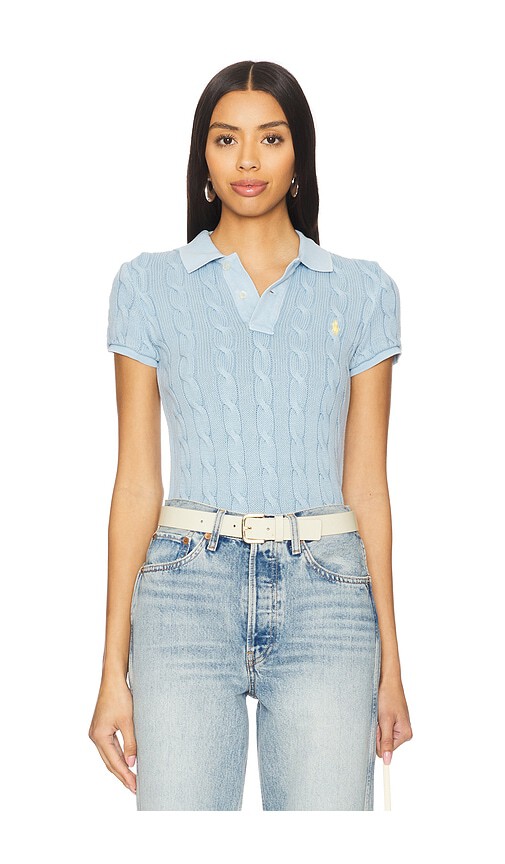 Ralph Lauren Cable-Knit Polo Shirt In Baby Blue - Powder Blue ...