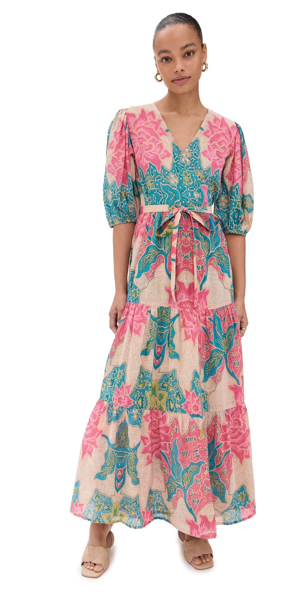 Bell Flora Wrap Dress - Beige Pink Floral | Editorialist
