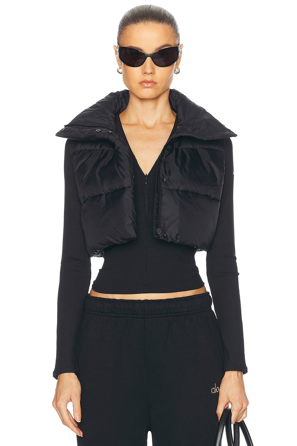 Alo Extreme Cropped Puffer Vest In Black | Editorialist