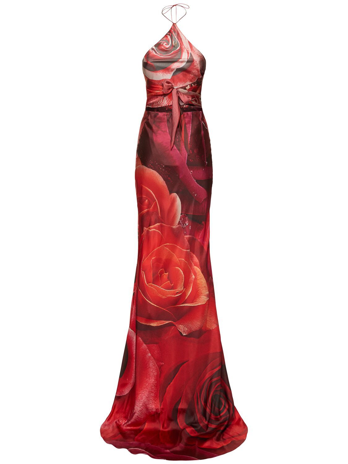 ワンピース ROBERTO CAVALLI GARDEN ROSE PRINT SILK ASYMMETRIC DRESS Roberto Cavalli Garden Rose Printed Silk Dress In Red,Multi