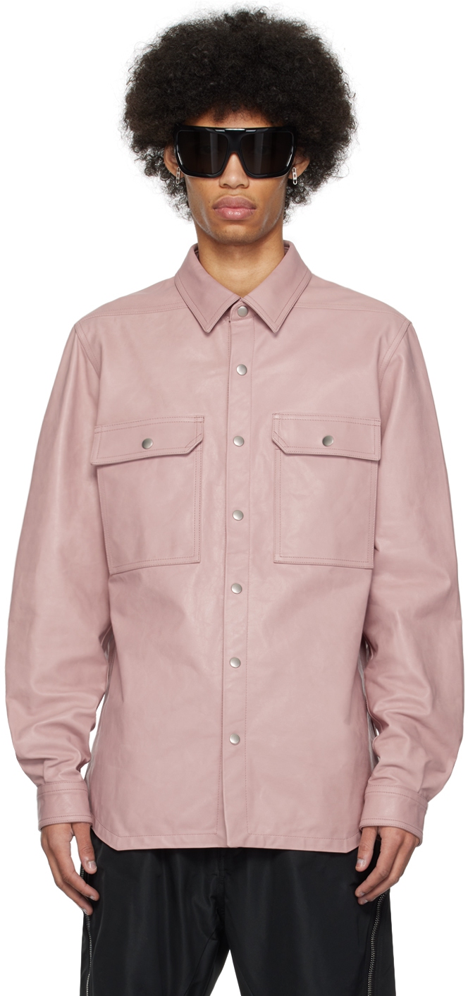 Rick Owens Pink Press-Stud Leather Shirt In 63 Dusty Pink - 60% Off ...