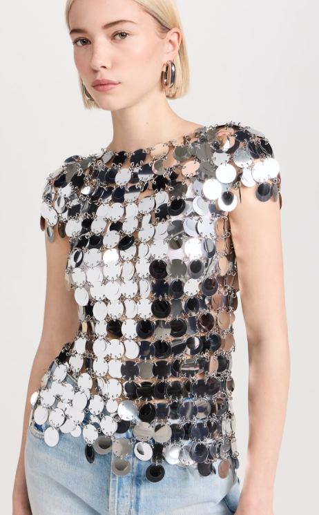 RABANNE The Iconic Sparkle Discs Top - Silver | Editorialist