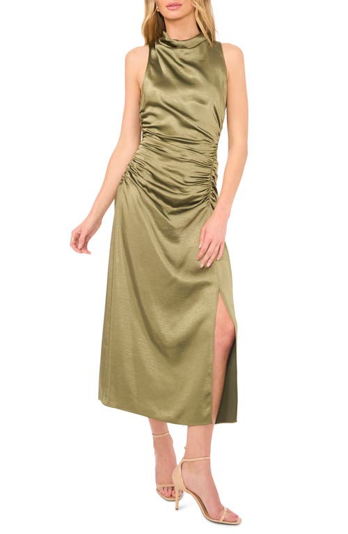 Parker The Ayla Ruched Satin Midi Dress In Chive Green - 44% Off ...