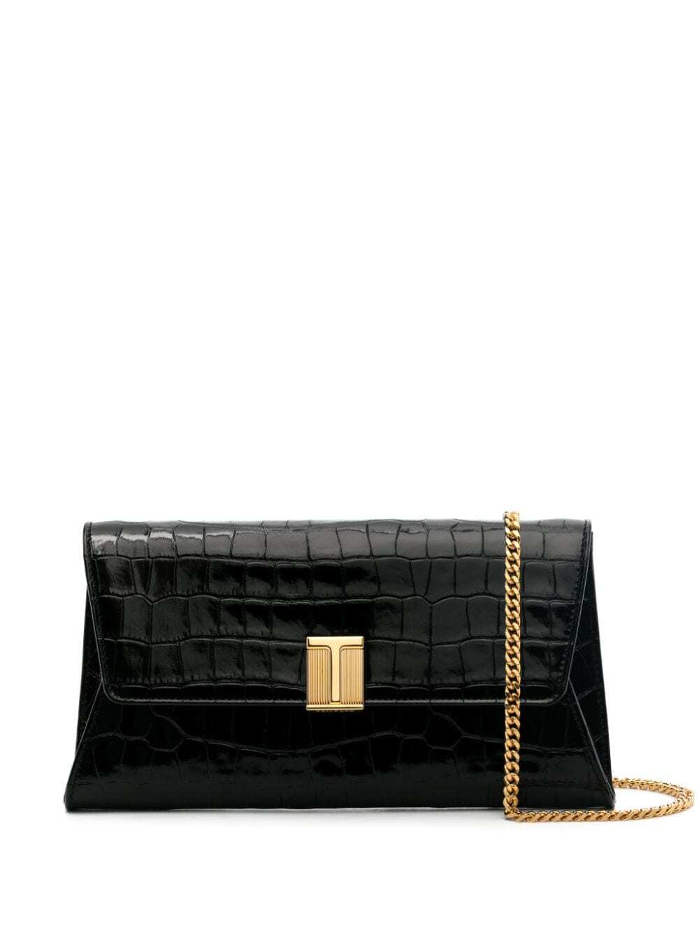 Tom Ford Women's Aura Crocodile Print Leather Clutch Bag Black
