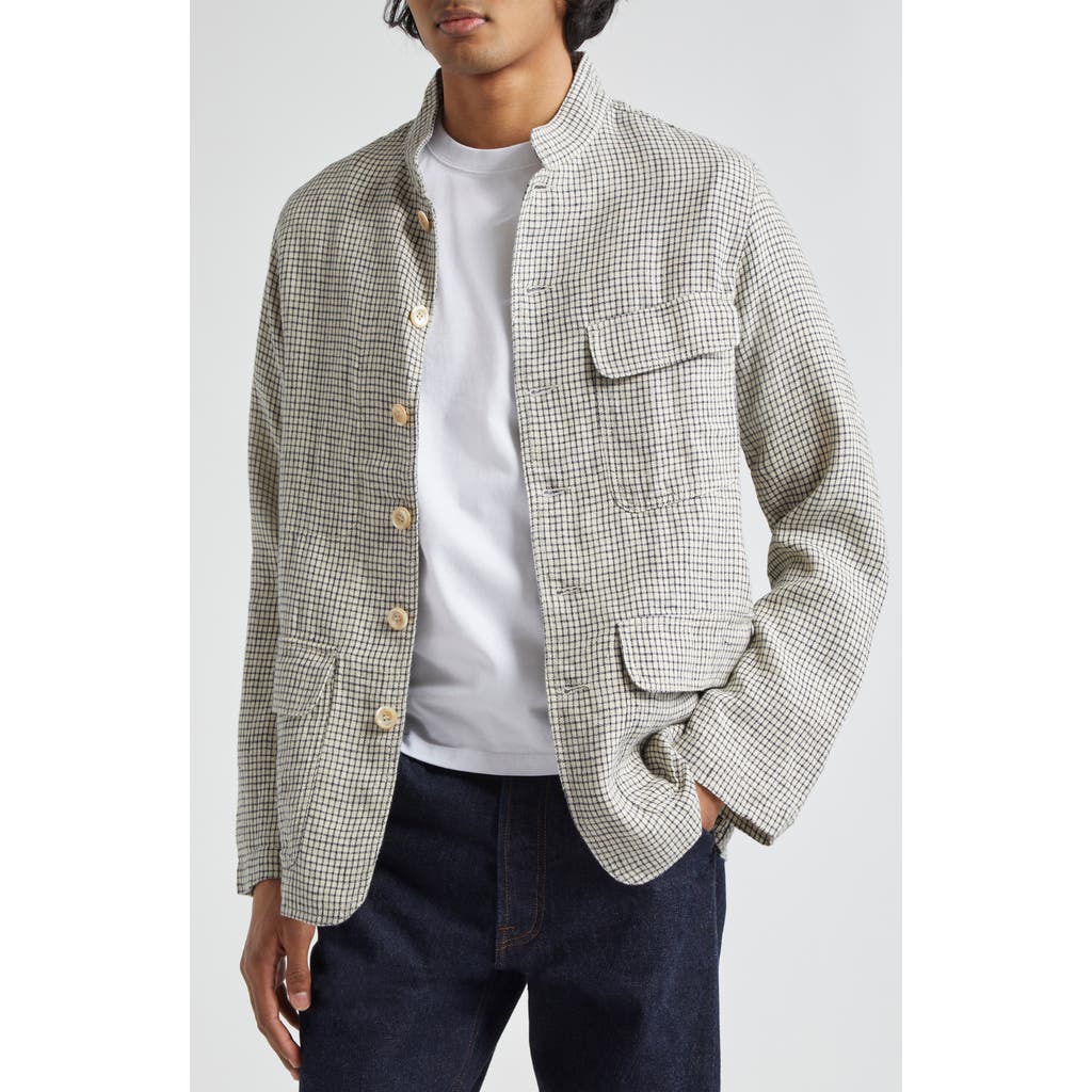 Drake'S Check Linen Forestiere Jacket - Ecru And Navy | Editorialist