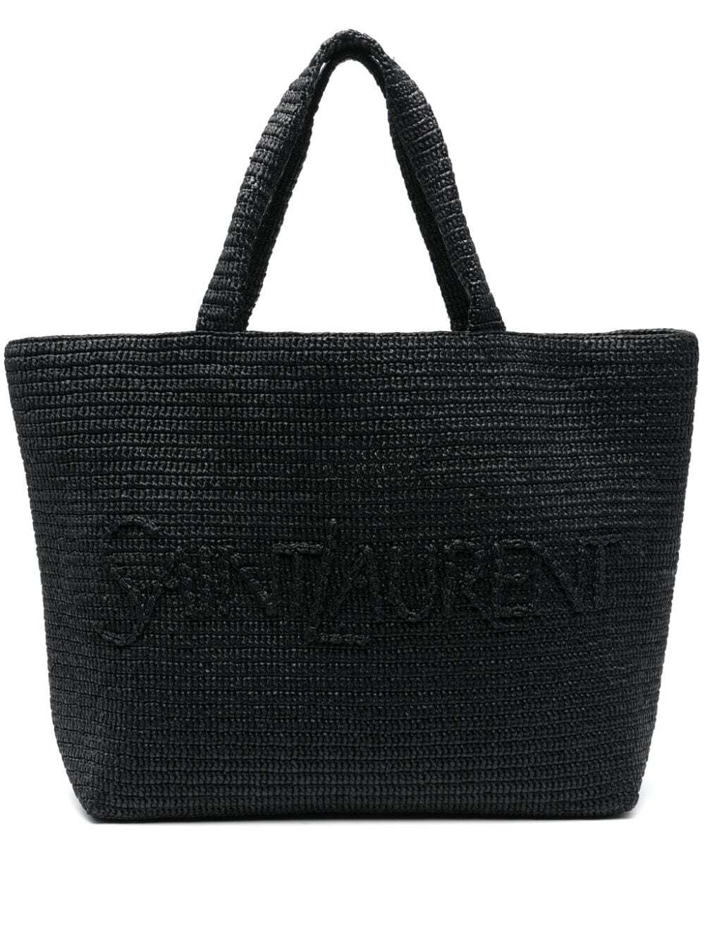 Saint Laurent Logo-embossed Raffia Tote Bag - Black | Editorialist