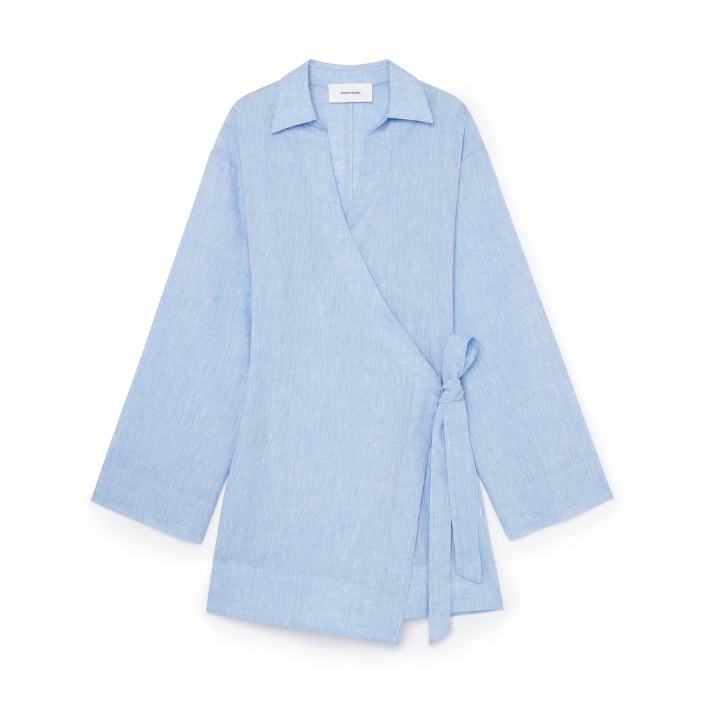 Bondi Born Nikko Wrap Minidress - Sky | Editorialist