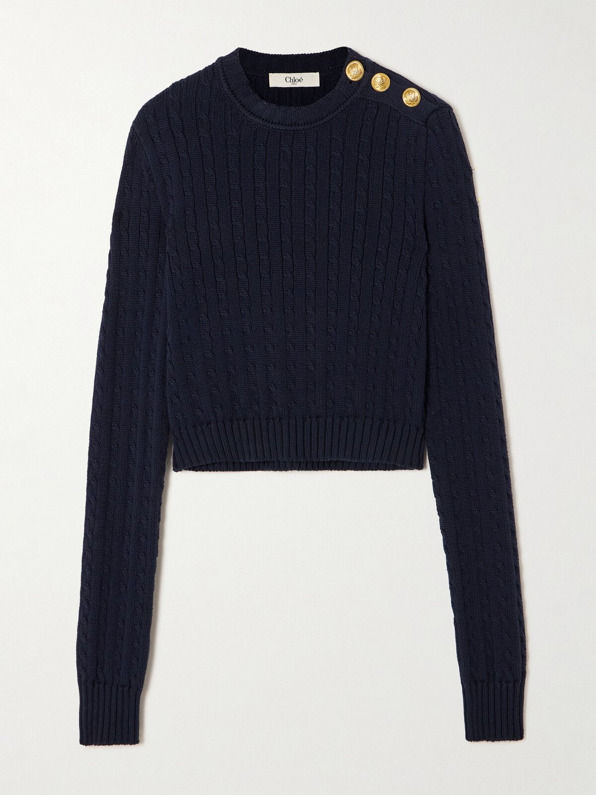 Chloé Embellished Cable-knit Cotton Sweater - Blue | Editorialist