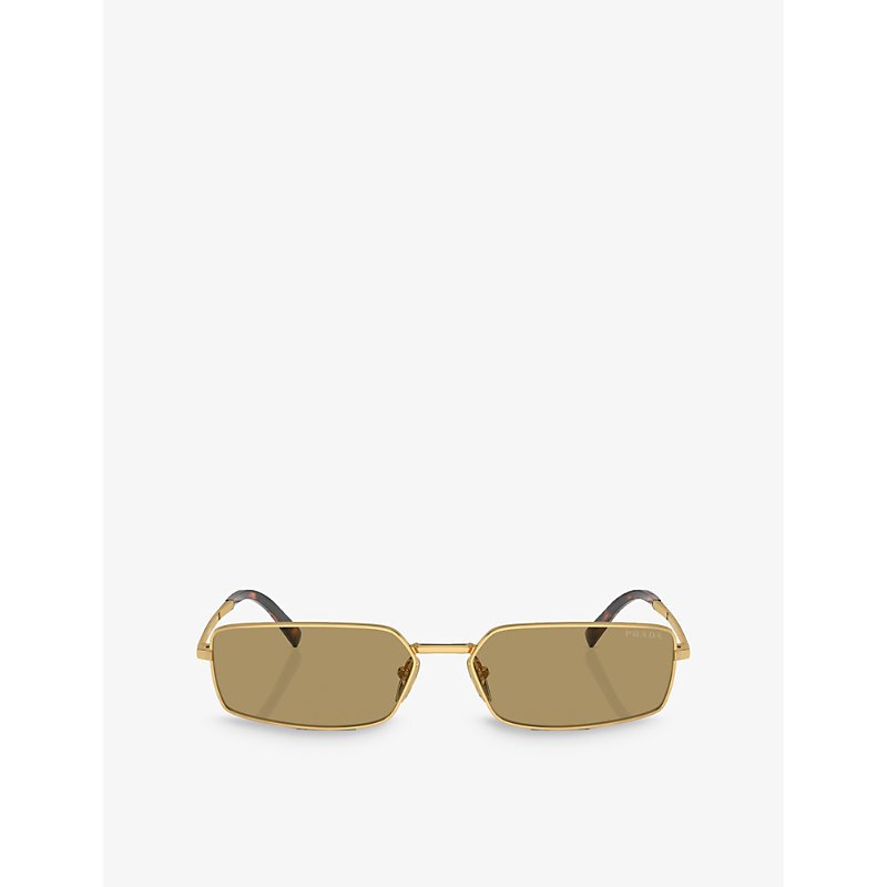 Prada Pra60s Rectangle-frame Metal Sunglasses - Gold | Editorialist