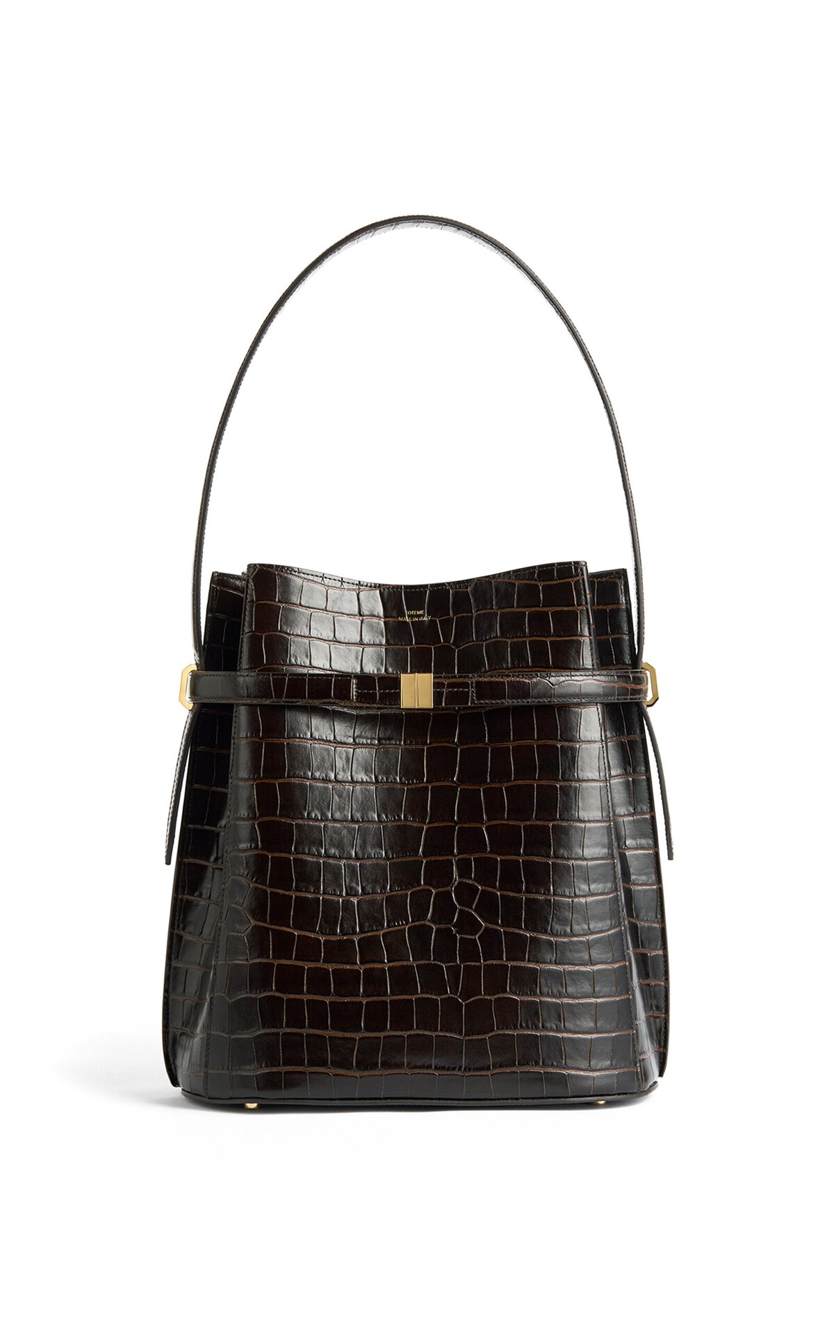 TotêMe Croc-Embossed Leather Bucket Bag - Brown | Editorialist