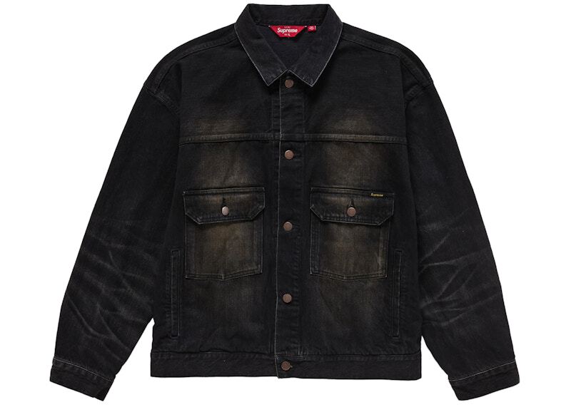 Supreme Distressed Selvedge Trucker Jacket - Washed Black 
