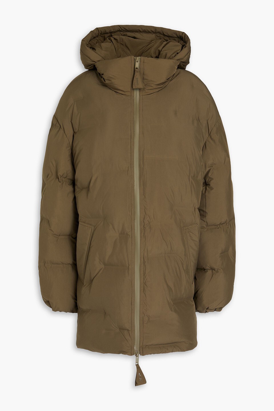 Ganni Quilted Shell Hooded Jacket In Army Green - 55% Off | Editorialist