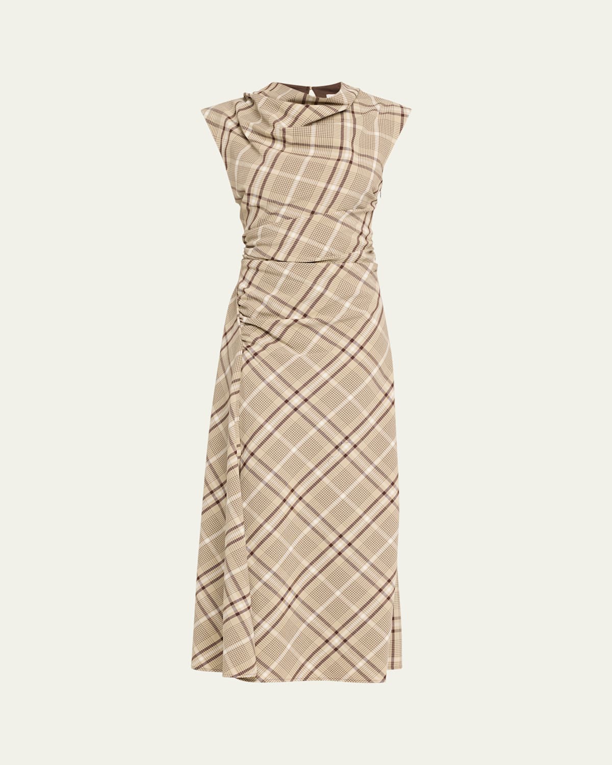 Simkhai Burke Plaid Draped Midi Dress - Sand Plaid | Editorialist