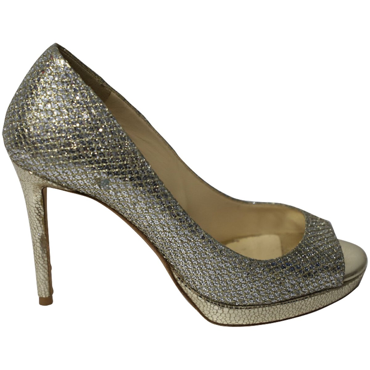 Buy JIMMY CHOO Metallic Luna Open Toe Pumps In Leather - Gold At 60% ...