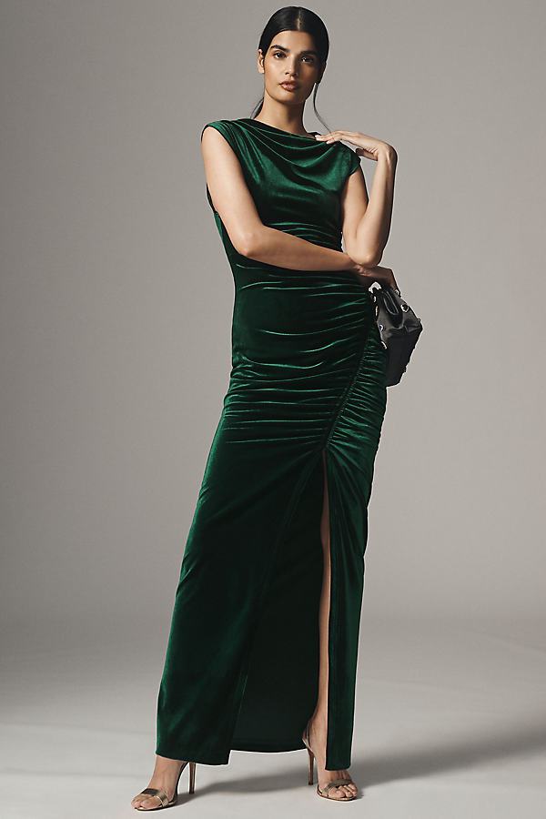 Harmona | Dark Plum High-Neck Maxi Dress With Gathered And Draped-Detailing