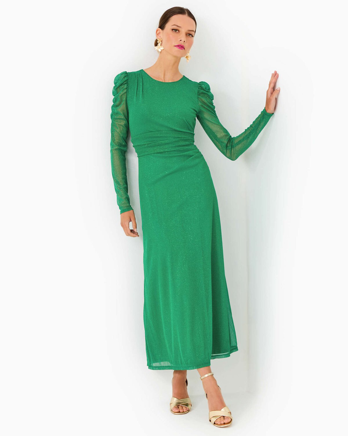 Lilly Pulitzer Preslie Long Sleeve Mesh Midi Dress - Fiddle Leaf Green ...